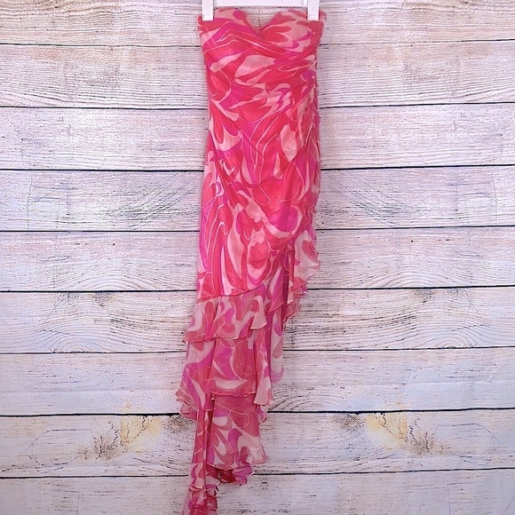 Xcite Prom | Dresses | Pink Asymmetrical Ruffle Strapless Silk Dress ...